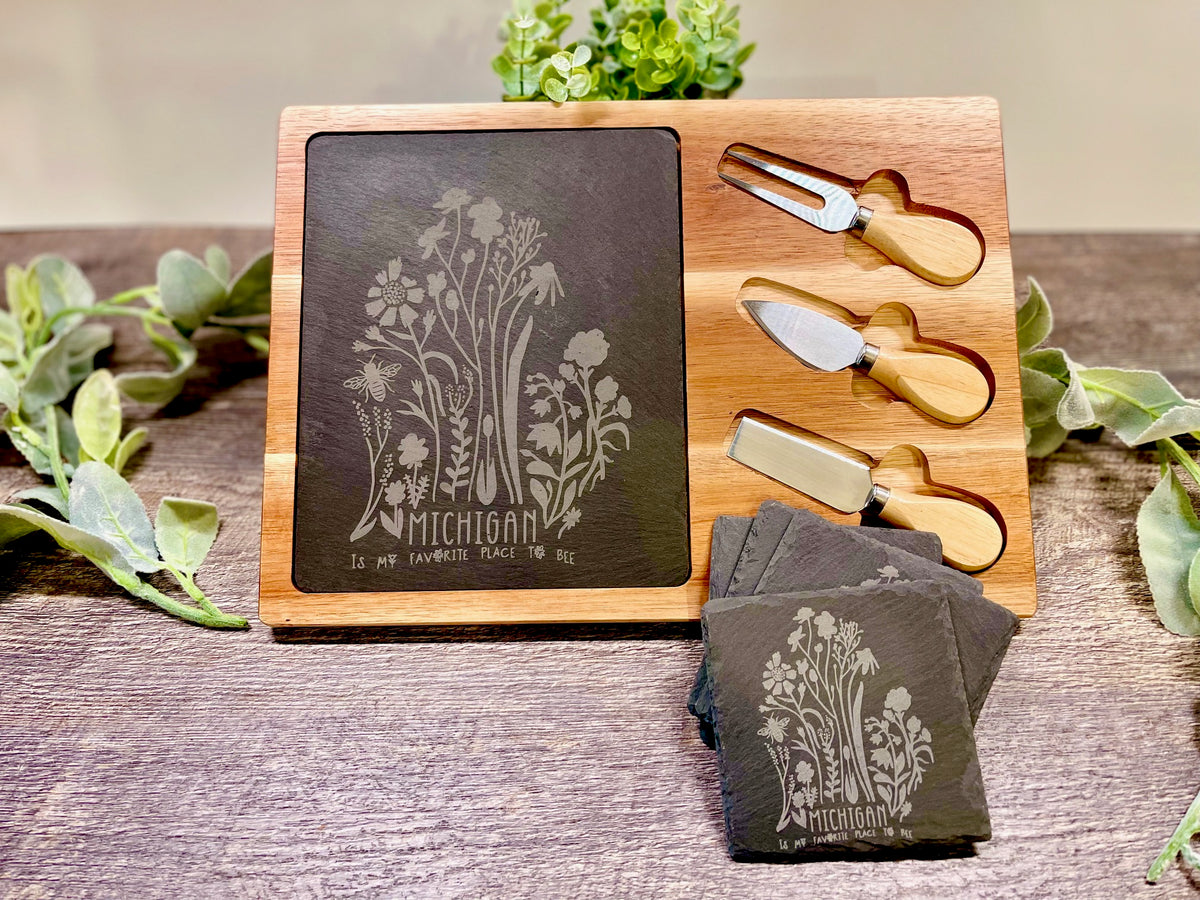 Michigan Bee Slate Cheese Board and Coaster Set – Stolan Acres